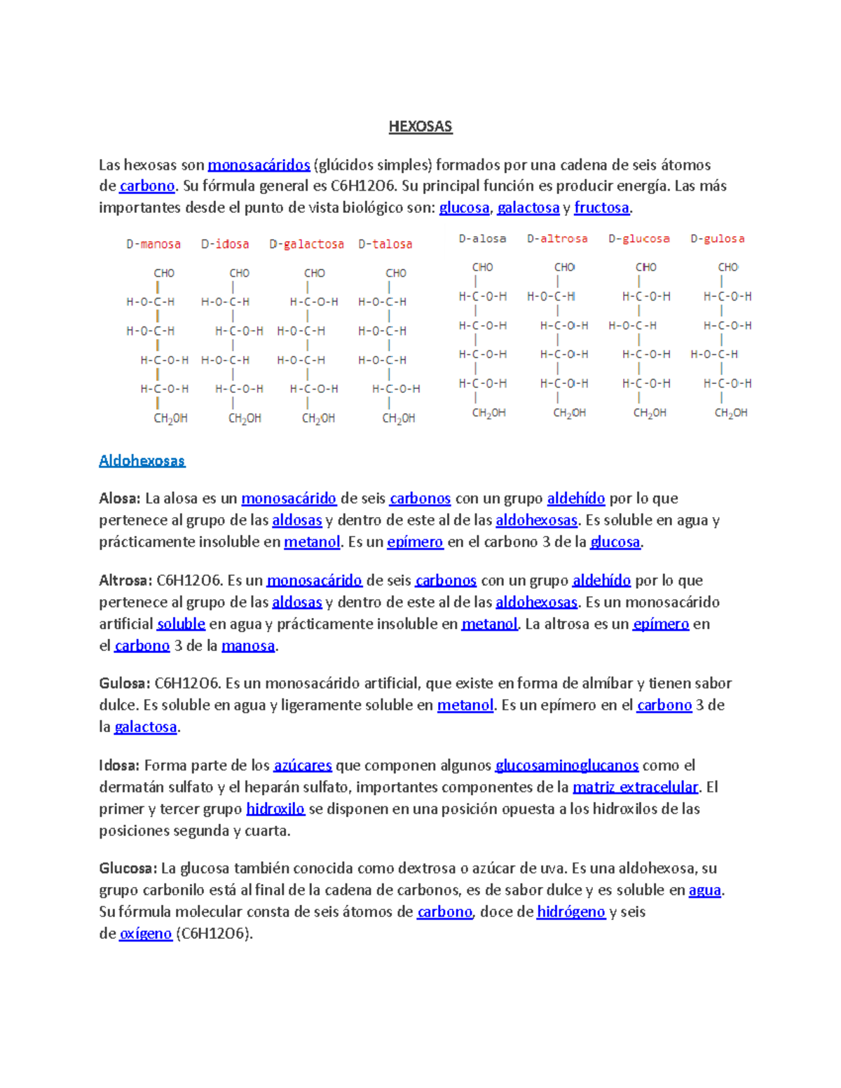 Hexosas - HEXOSAS Las hexosas son monosacáridos (glúcidos simples ...