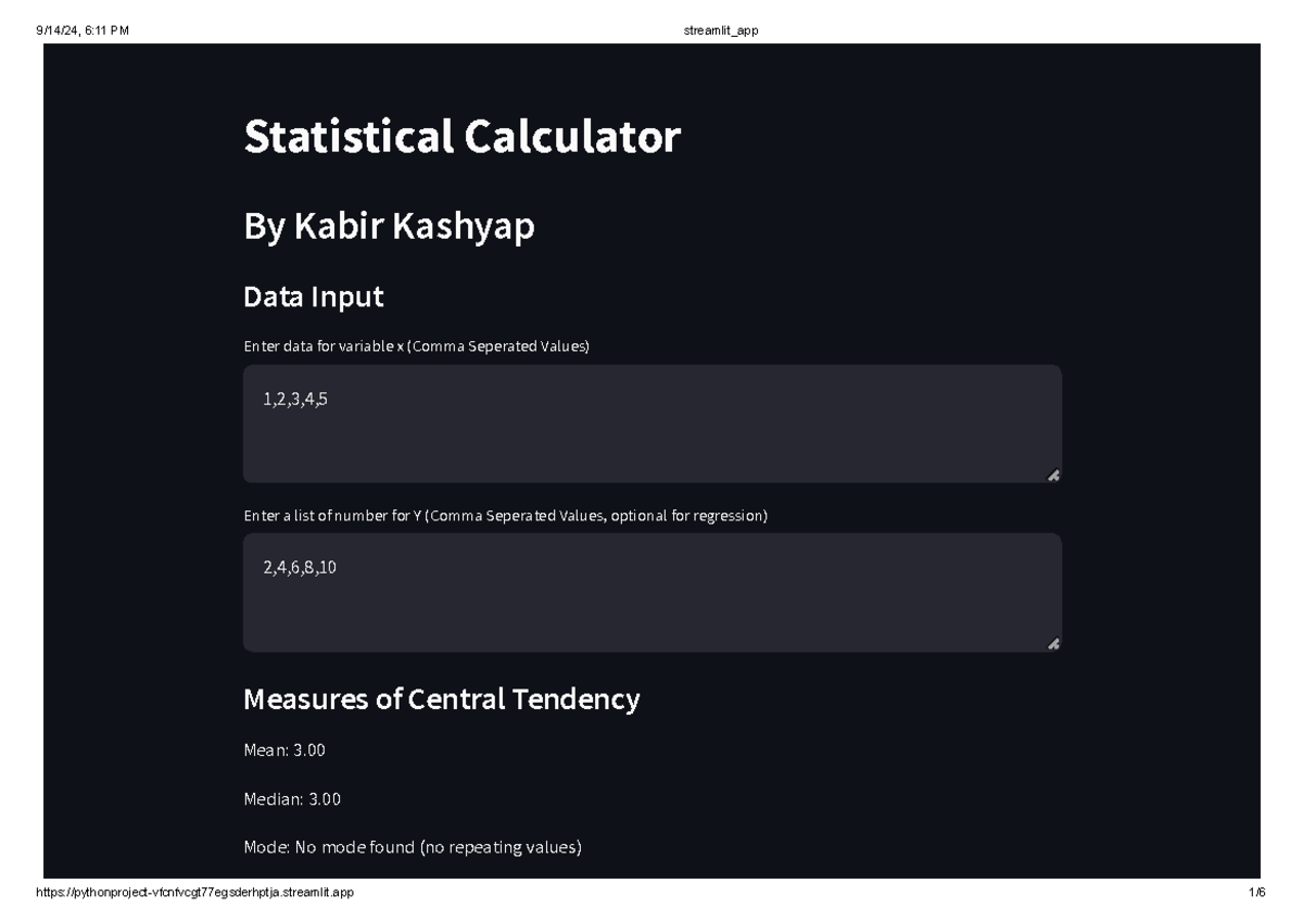 Streamlit - 2e2e2 - Statistical Calculator By Kabir Kashyap Data Input ...