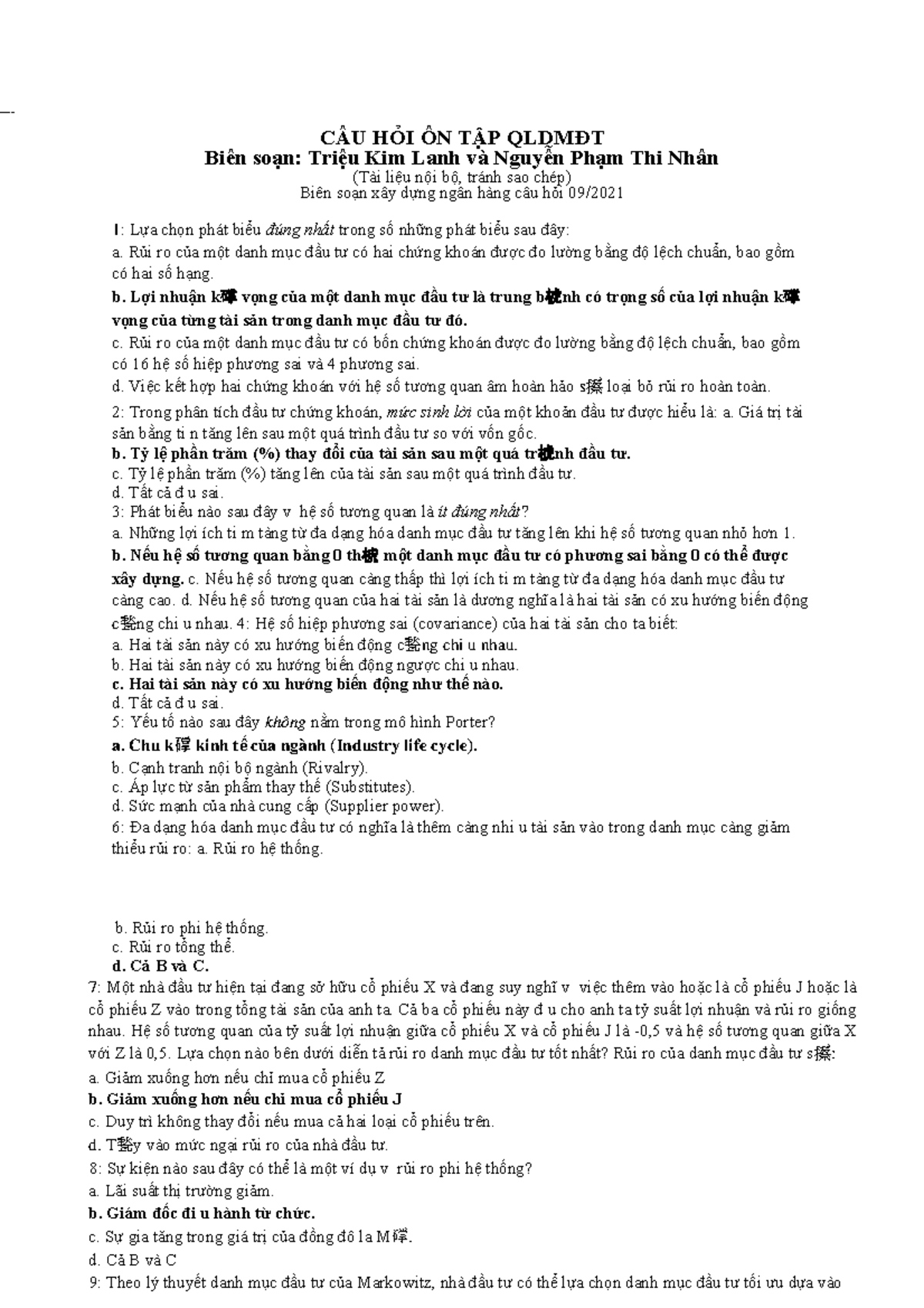 Trắc no qldmđt - fhmn - lOMoARc PSD|23 46868 CÂU HỎI ÔN TẬP QLDMĐT Biên ...