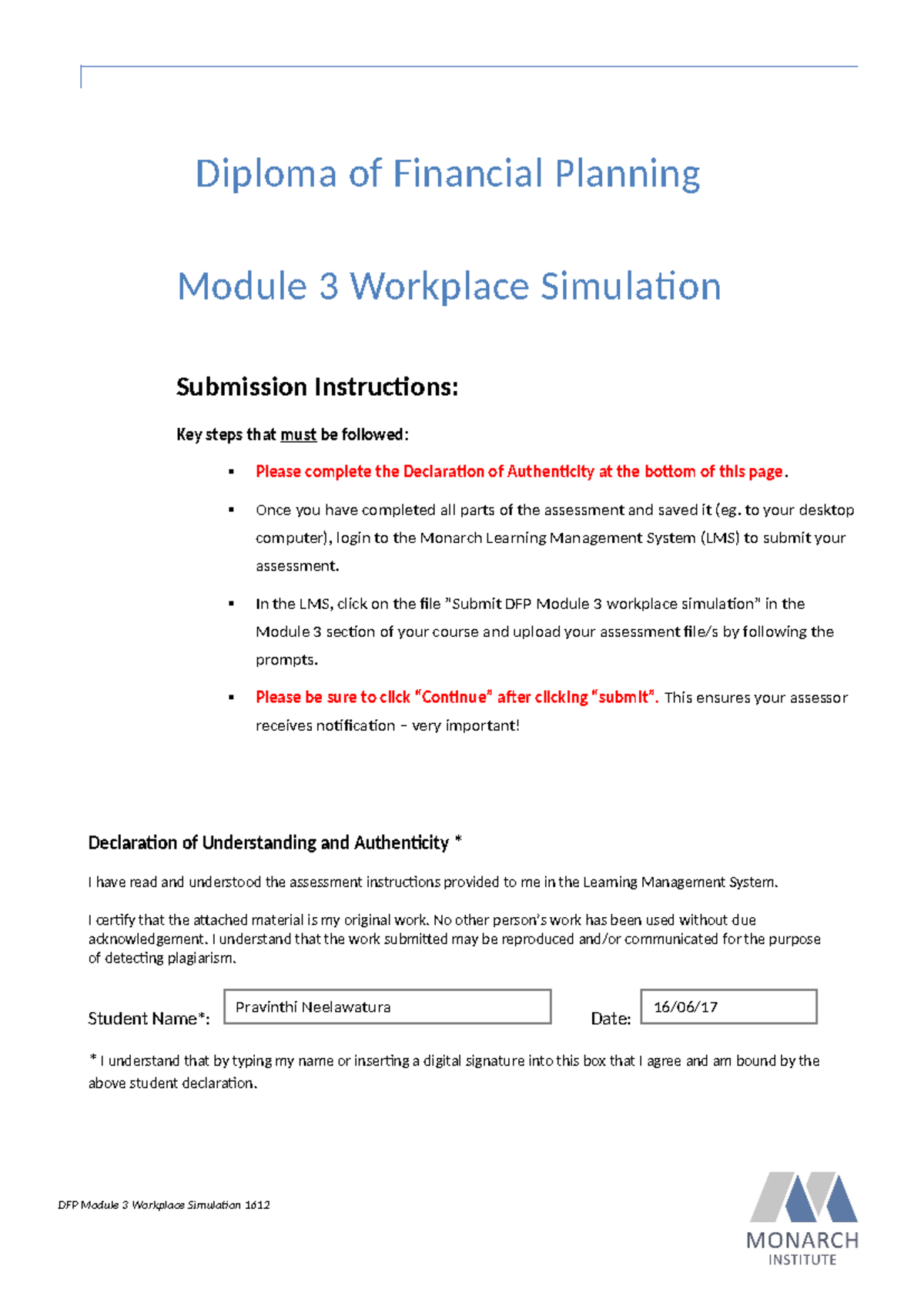Workplace Simulation - Diploma of Financial Planning Module 3 Workplace ...