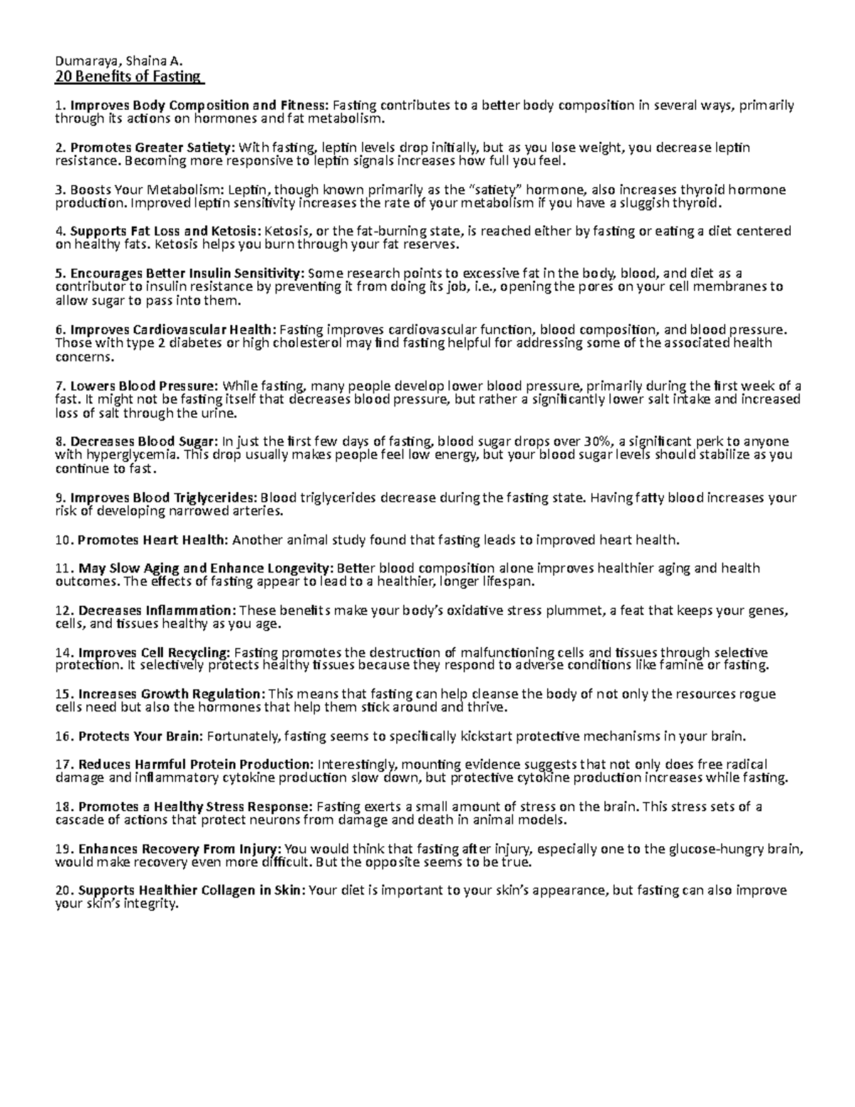 20 Benefits of-WPS Office - Dumaraya, Shaina A. 20 Benefits of Fasting ...