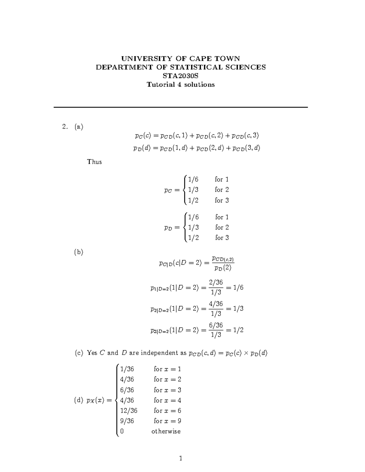 STA2030S 2022 Tutorial 4 solutions - UNIVERSITY OF CAPE TOWN DEPARTMENT OF STATISTICAL SCIENCES ...