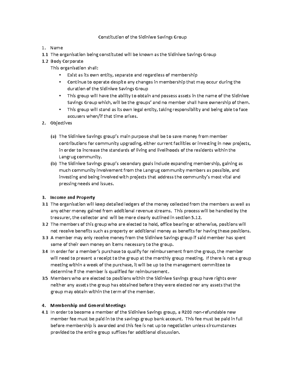 Constitution-PDF - Sample of Self help group Constitution - Constitution of the Sidiniwe Savings ...