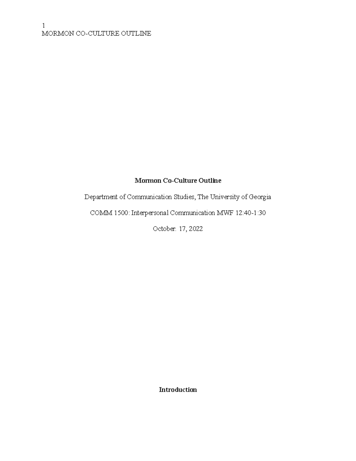 Co Culture Project Outline final - MORMON CO-CULTURE OUTLINE Mormon Co ...