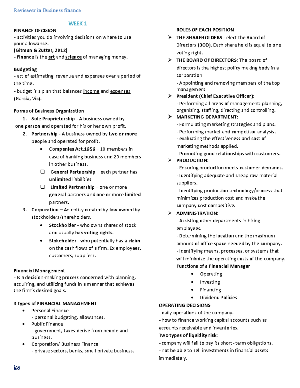 BUS - gdfgdf - WEEK 1 FINANCE DECISION activities you do involving ...