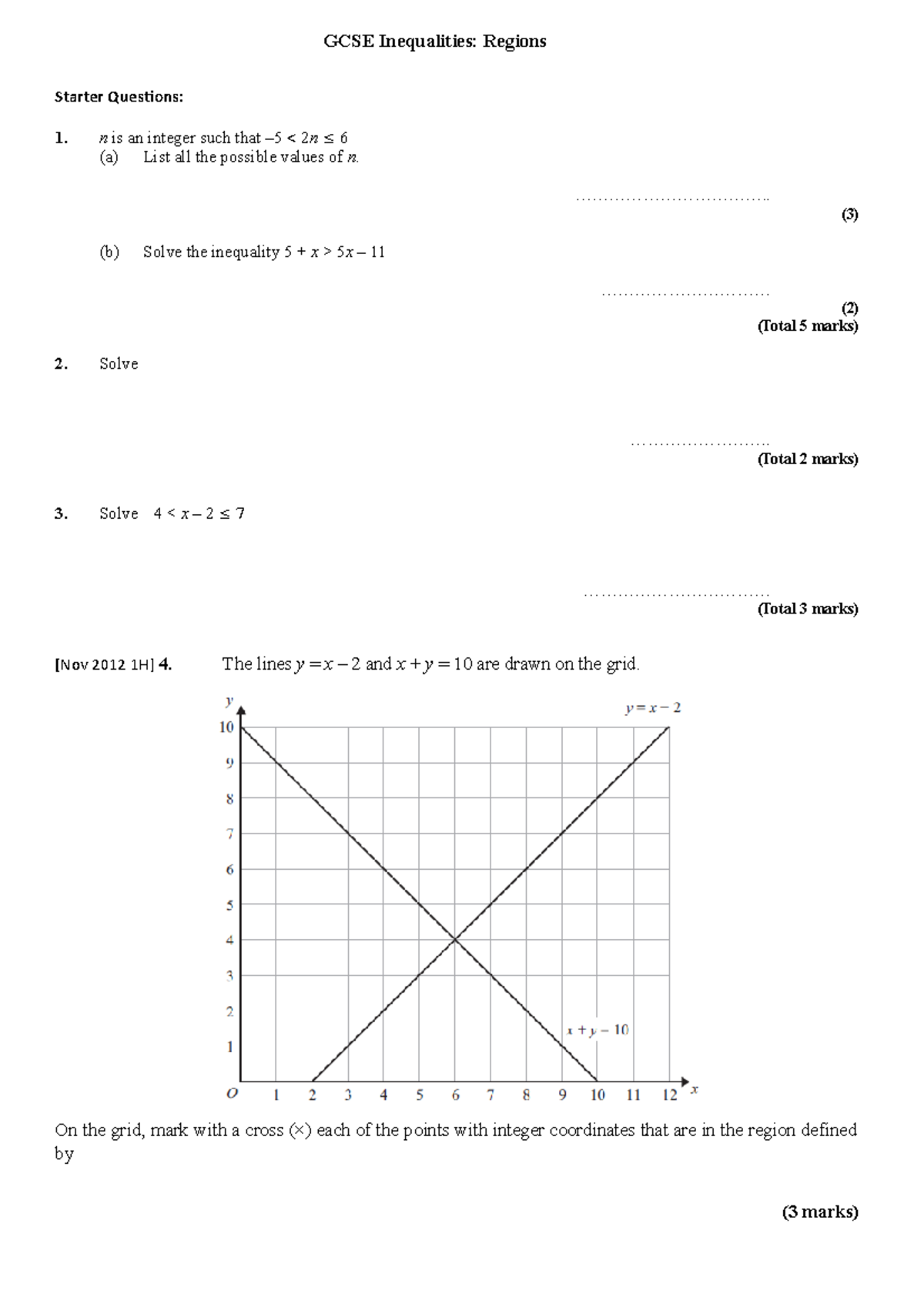 Inequalities regions worksheet - GCSE Inequalities: Regions Starter ...