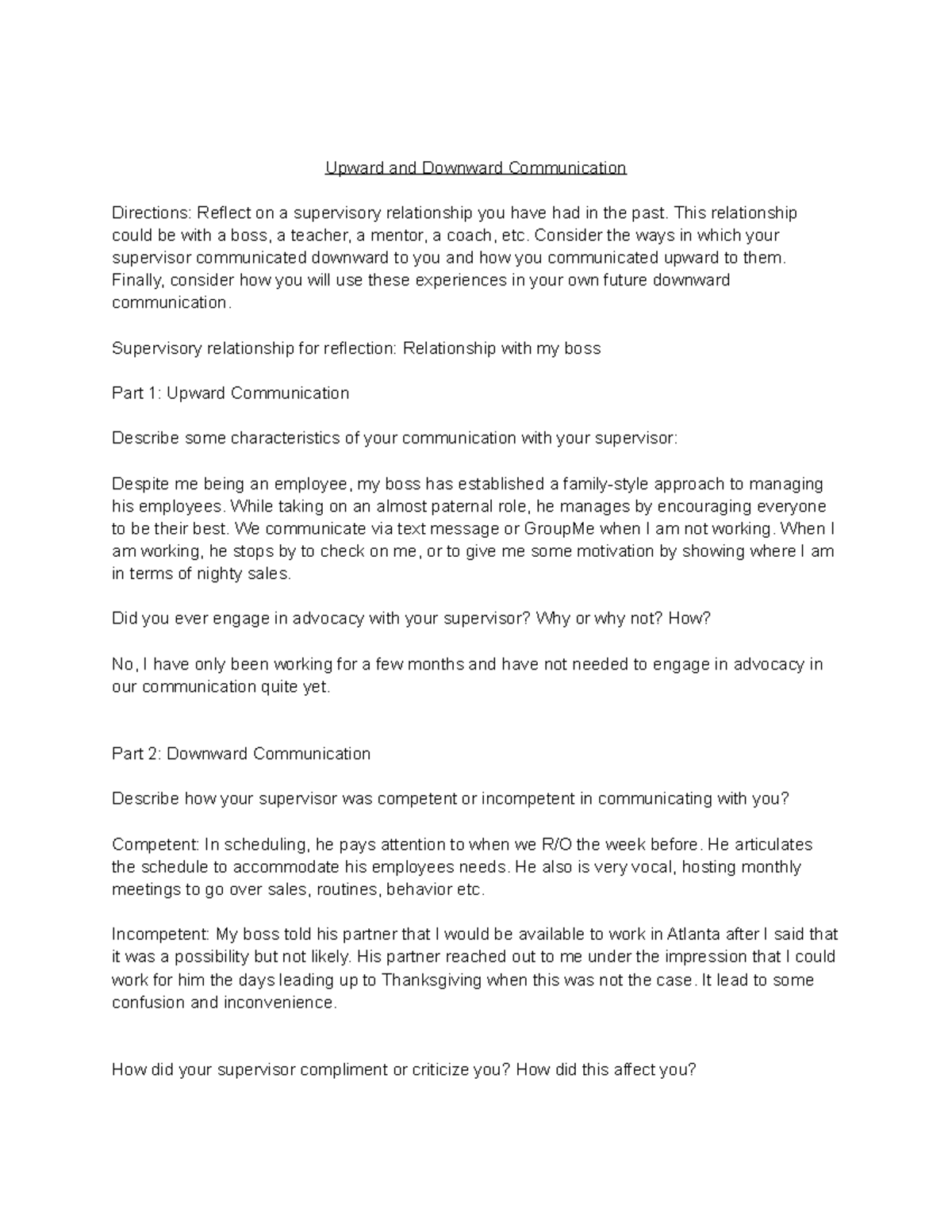 COMM1500 Notes over Upward and Downward Communication - Upward and ...