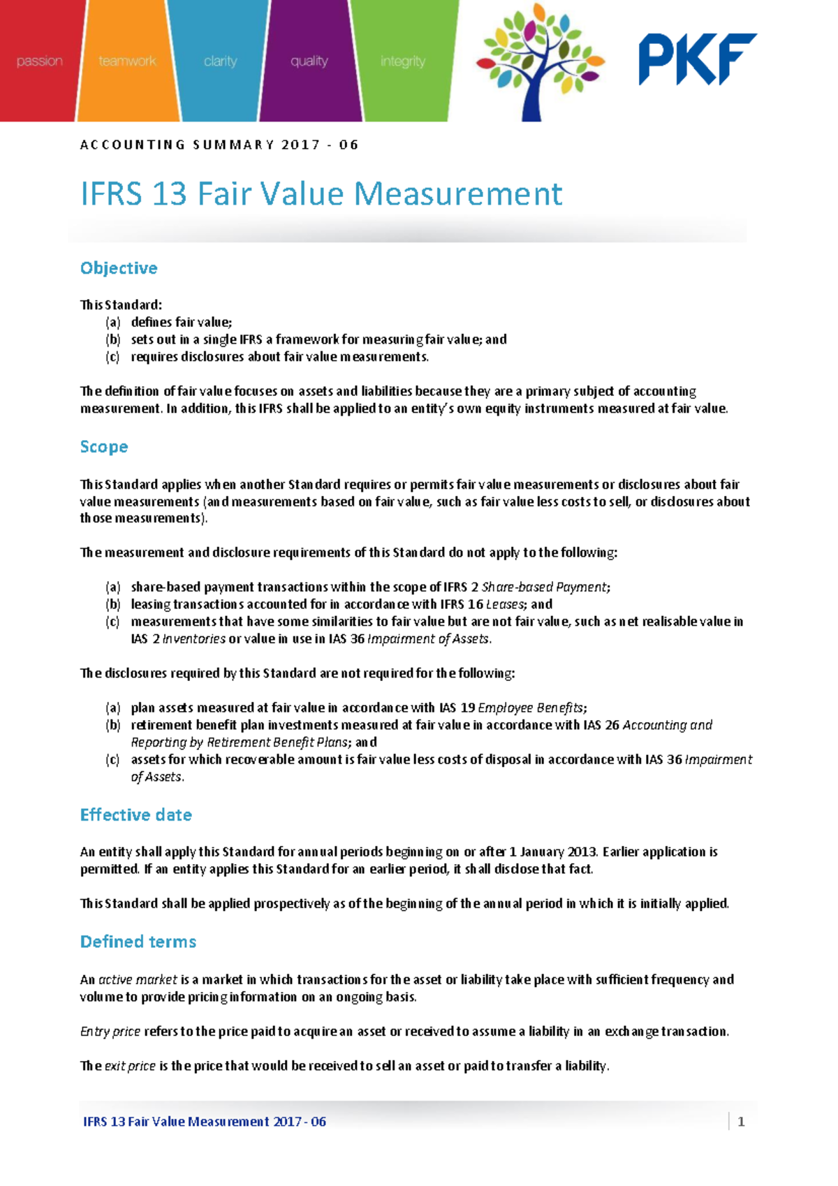 IFRS 13 - Fair Value Measurement - A C C O U N T I N G S U M M A R Y 2 ...