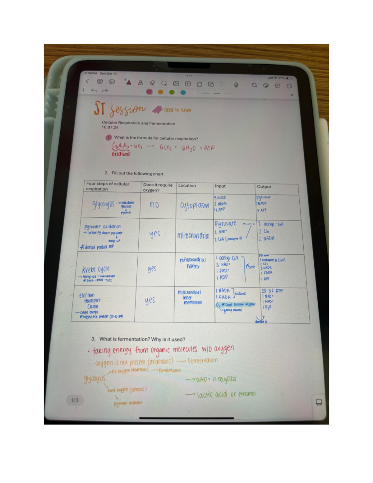 Doc2 - summary - 6:08 PM Sun Oct 13 8 T Q a ST session need to know Cellular Respiration and ...