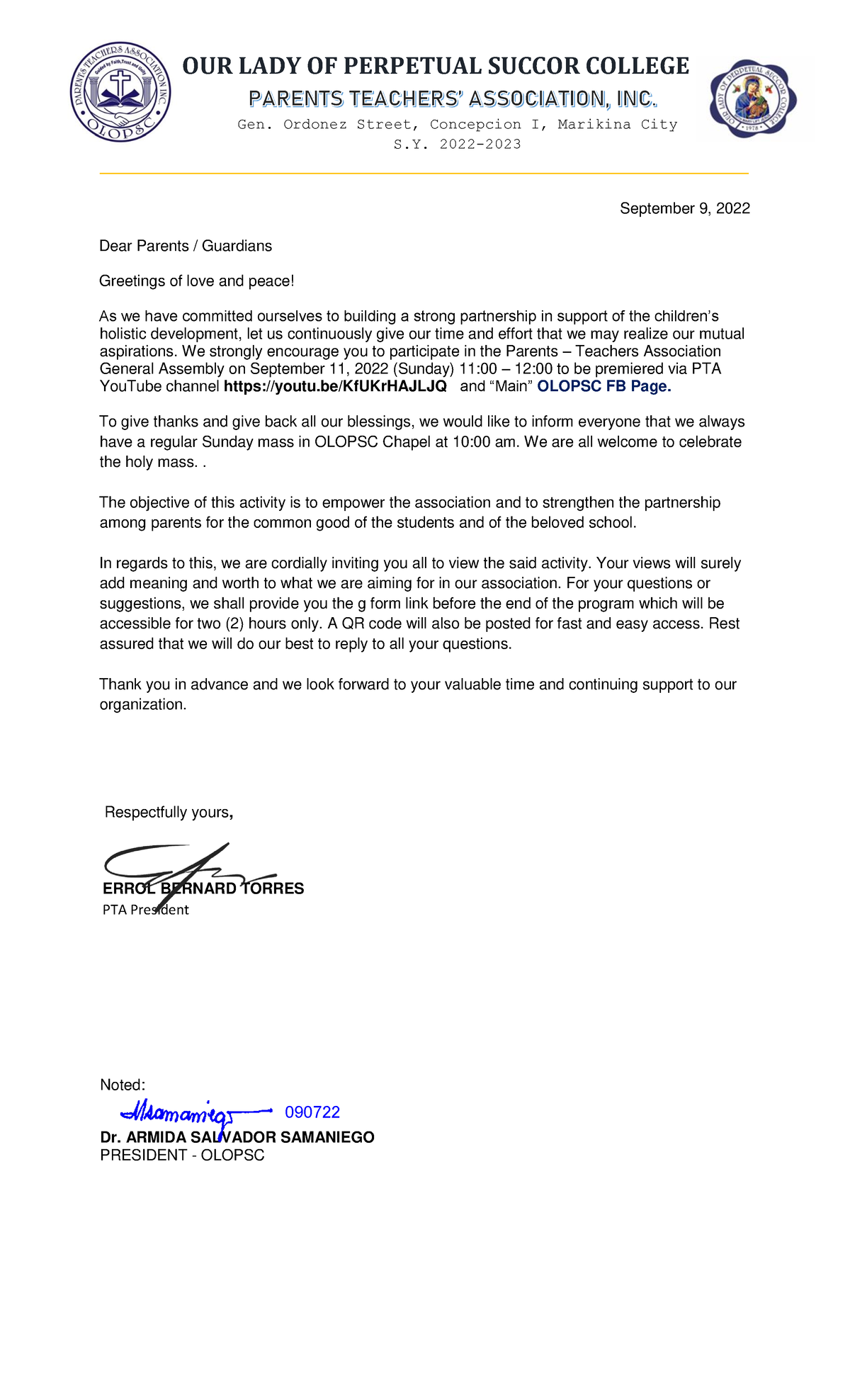 LTP PTA General Assembly 22 23 rev - OUR LADY OF PERPETUAL SUCCOR ...