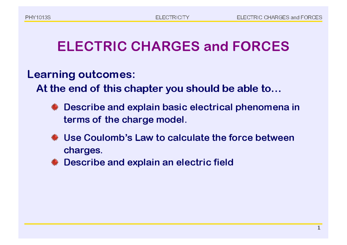 Electric Charge - ELECTRIC CHARGES and FORCES Learning outcomes: At the ...