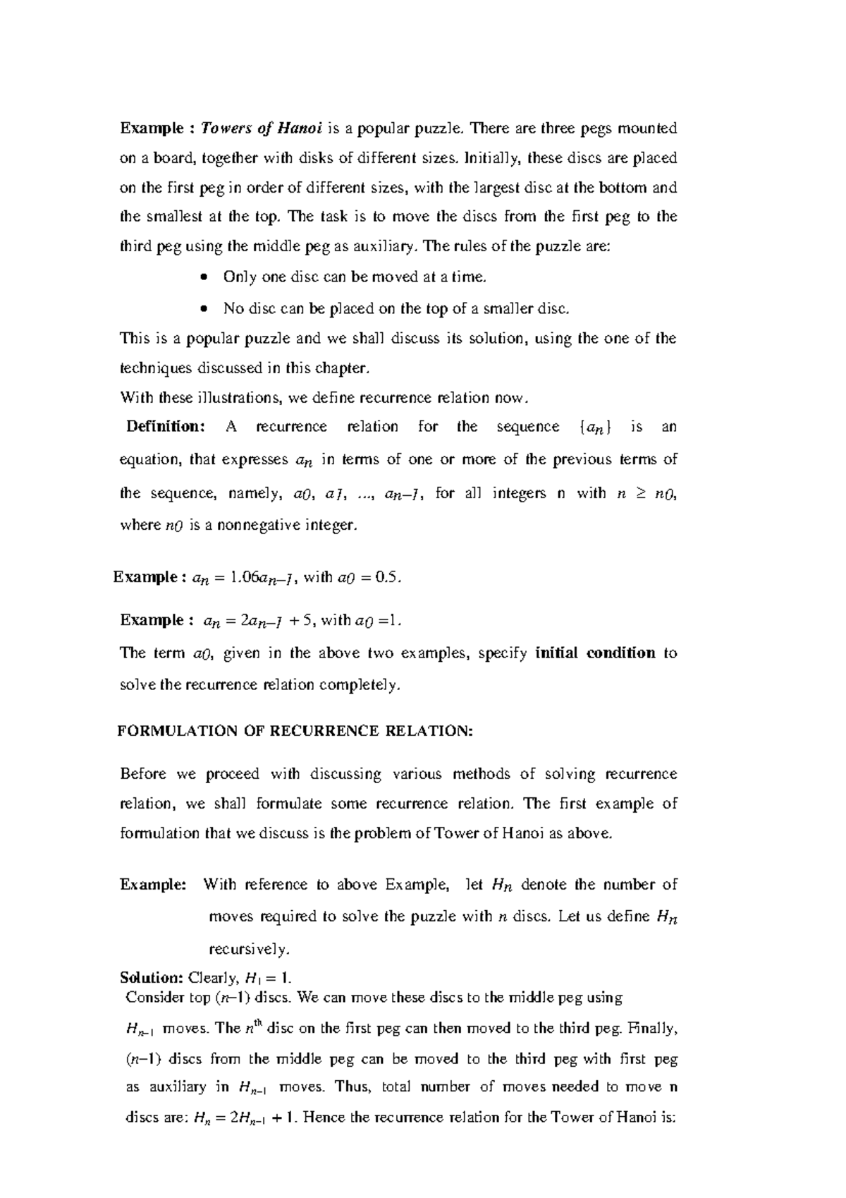 Discrete Mathematics Lecturer Notes PDF-12 - Example : Towers of Hanoi ...