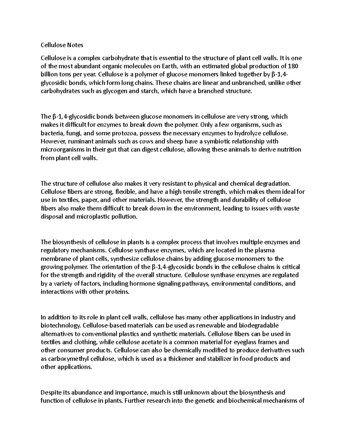 Cellulose Notes - Cellulose Notes Cellulose is a complex carbohydrate ...