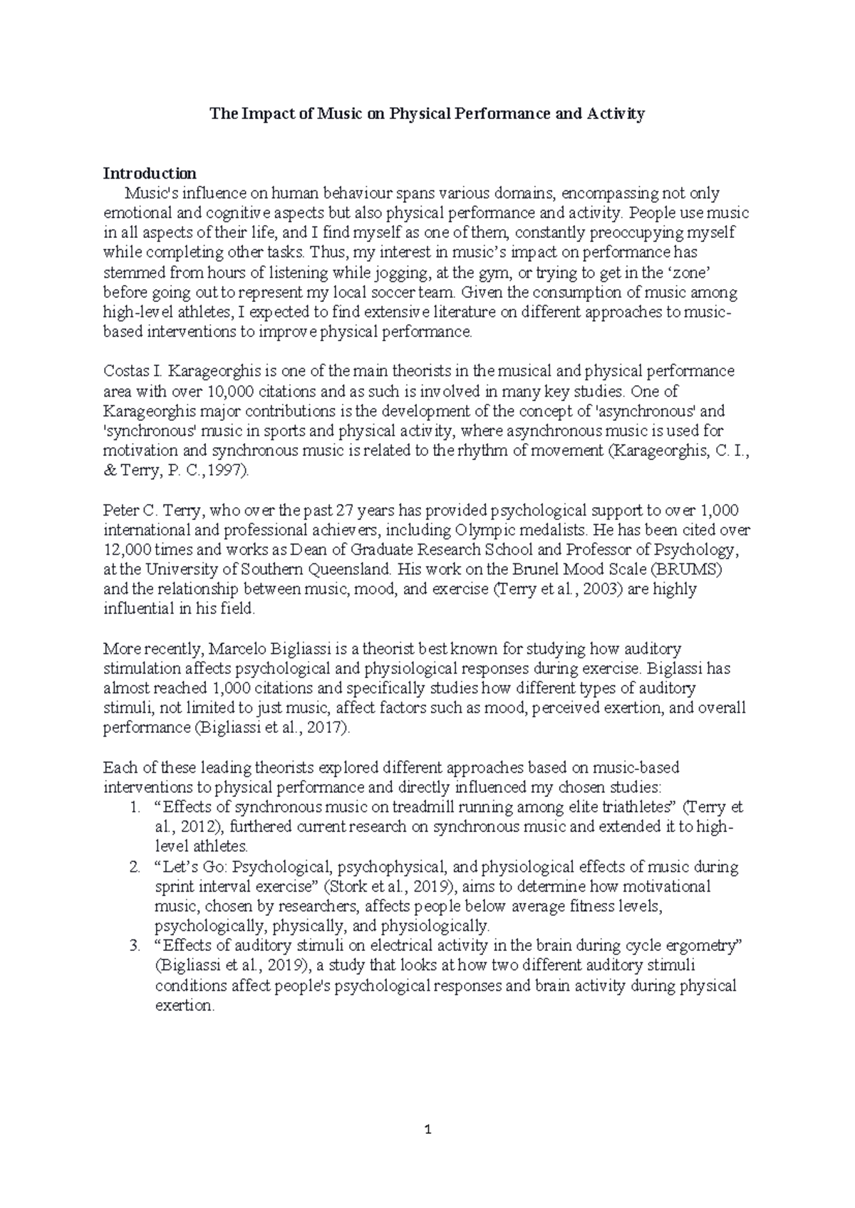 Music Final Assignment - The Impact of Music on Physical Performance ...