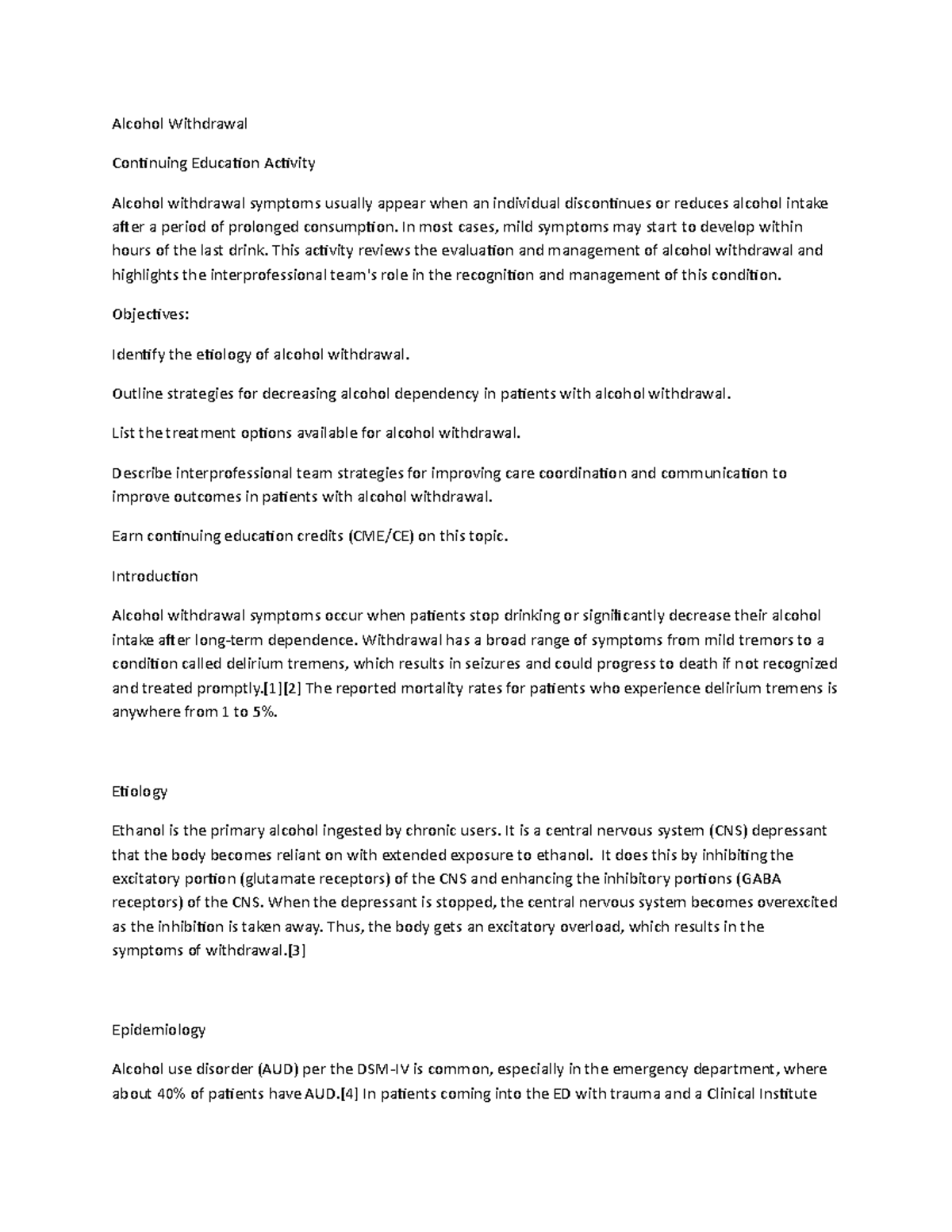 Alcohol Withdrawal - Alcohol Withdrawal Continuing Education Activity ...