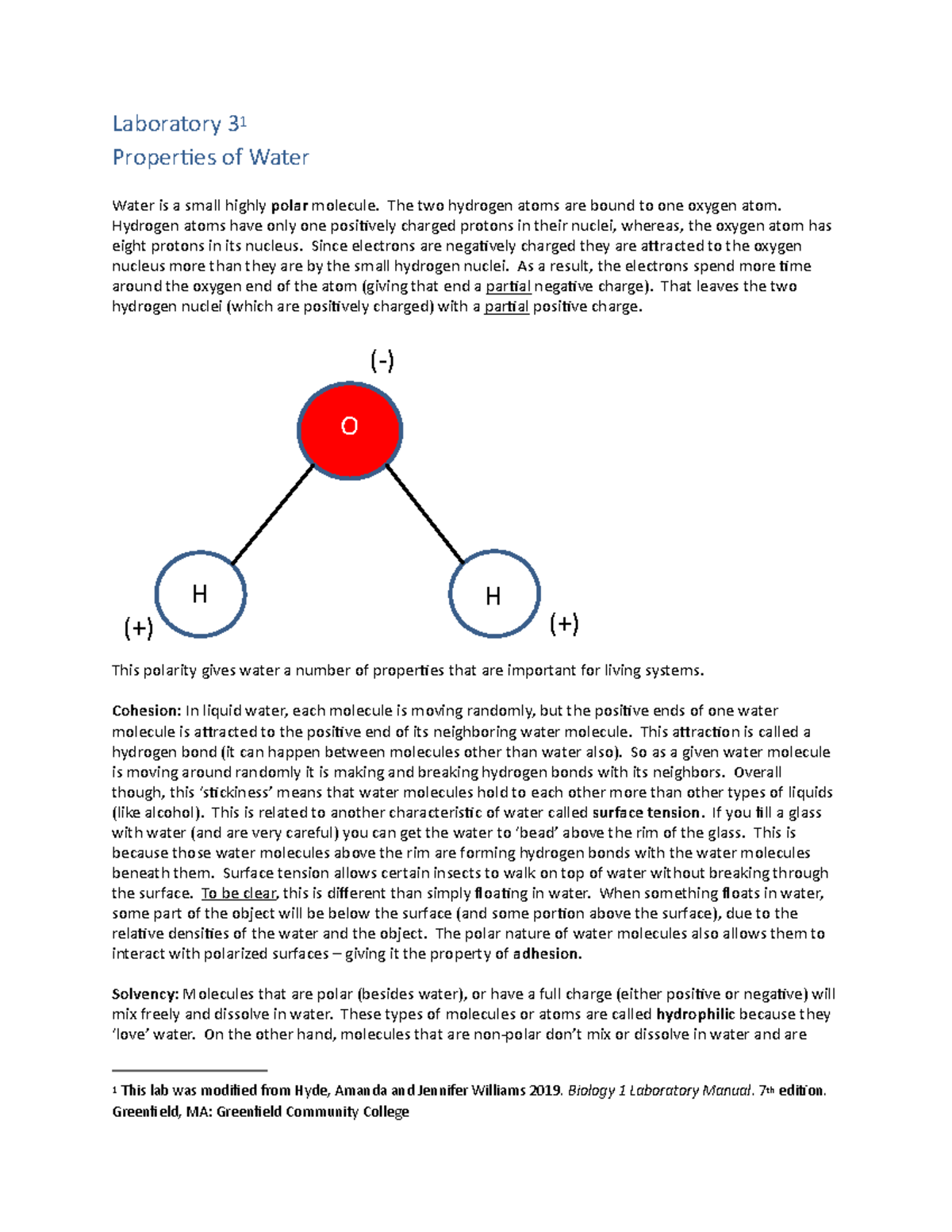 Laboratory 3 Properties of Water - Laboratory 3 1 Proper of Water Water ...
