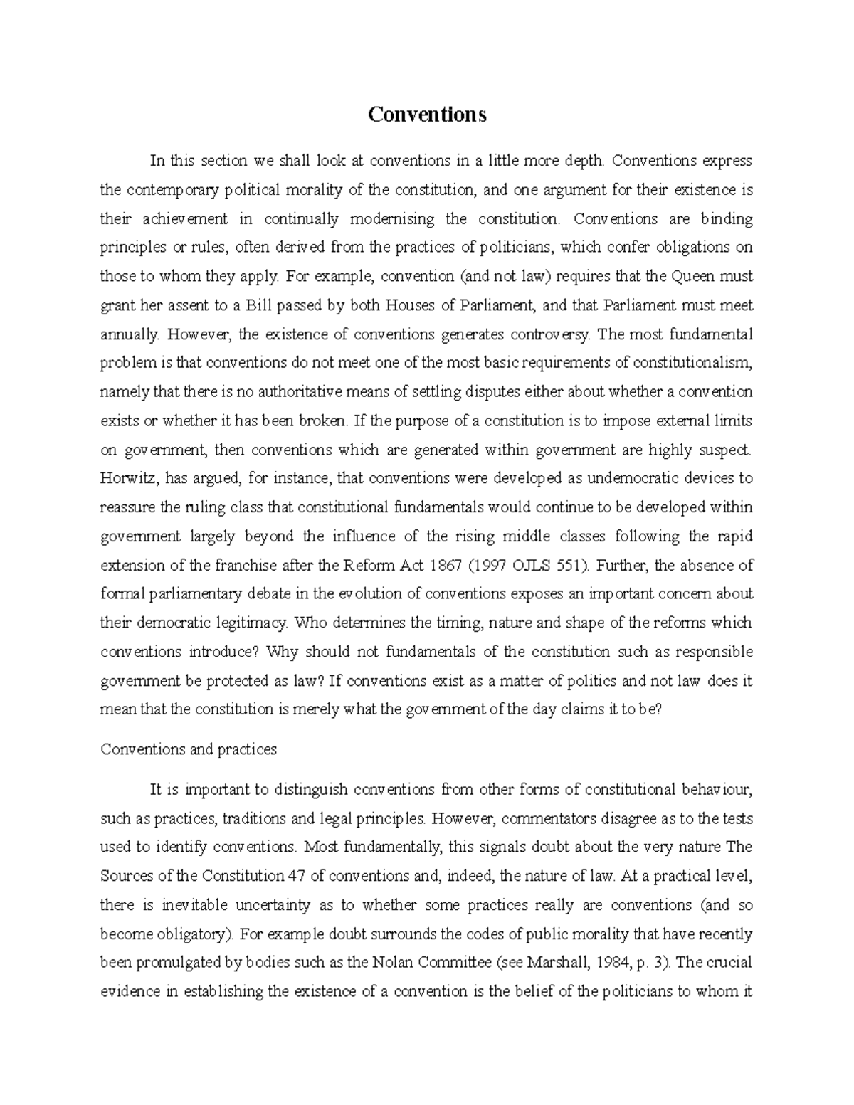 Conventions - Conventions express the contemporary political morality ...