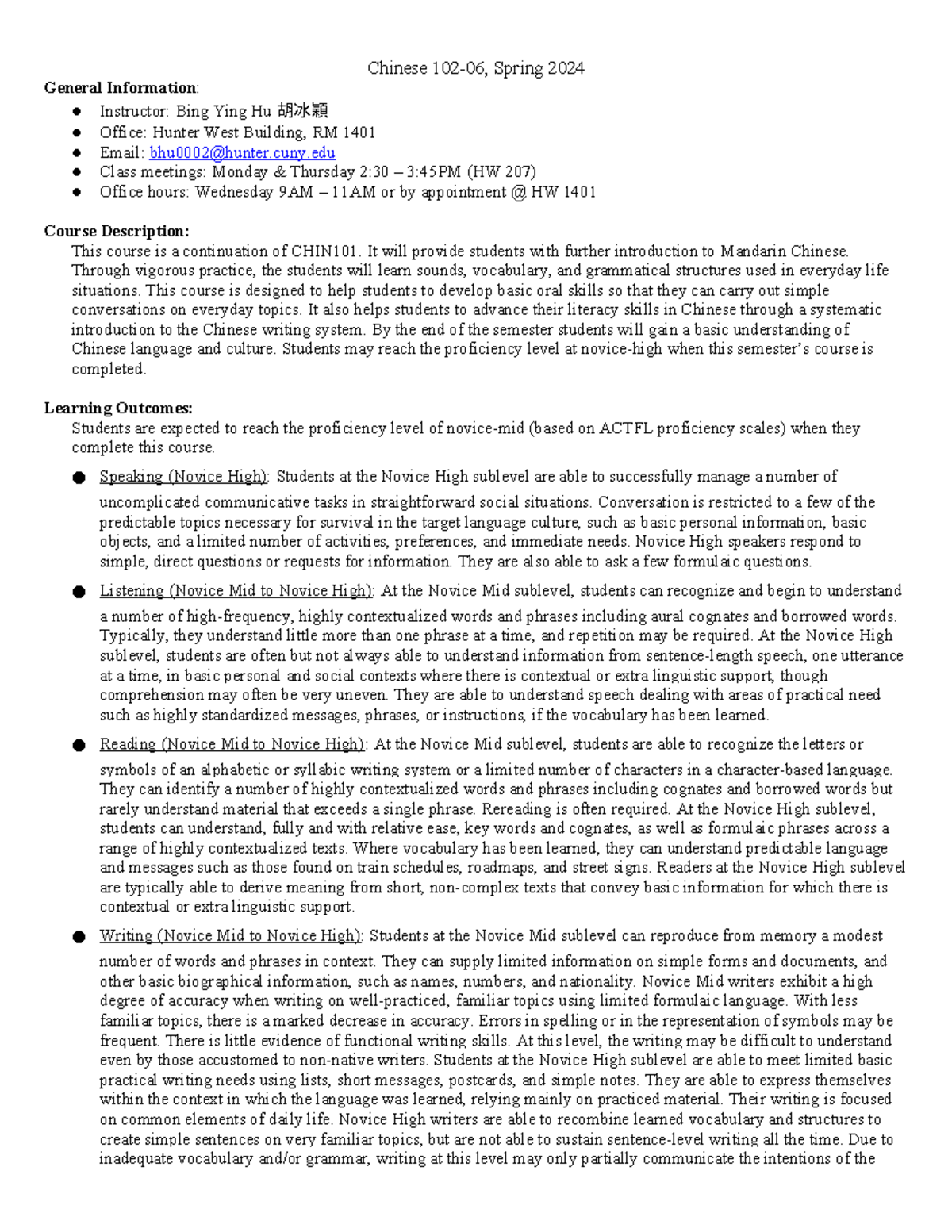 102-06 Syllabus 2024 - Chinese 102-06, Spring 2024 General Information ...