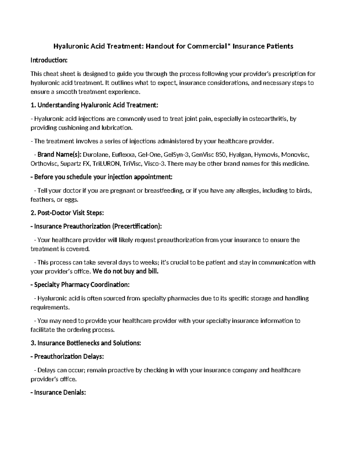 Hyaluronic Acid Patient Handout - Hyaluronic Acid Treatment: Handout ...