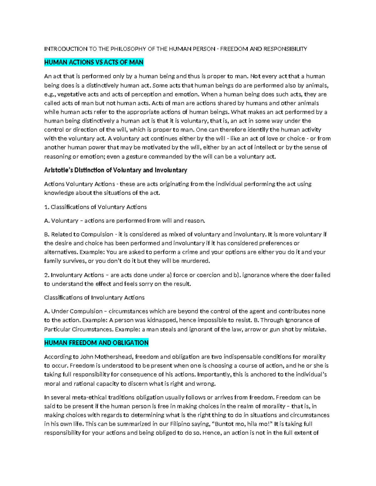 Module freedom and responsibility - INTRODUCTION TO THE PHILOSOPHY OF ...