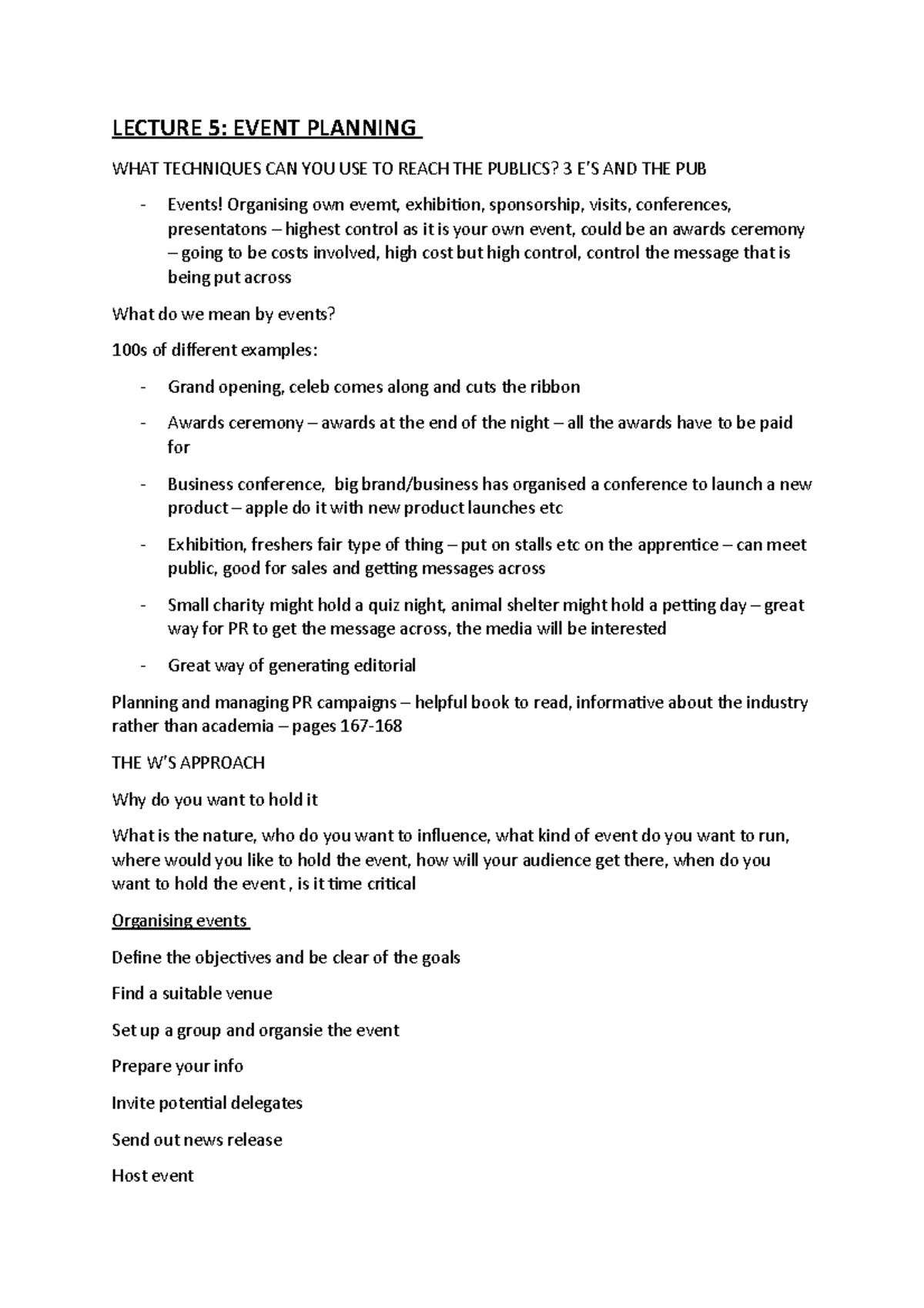 Lecture 5 - event planning - LECTURE 5: EVENT PLANNING WHAT TECHNIQUES ...
