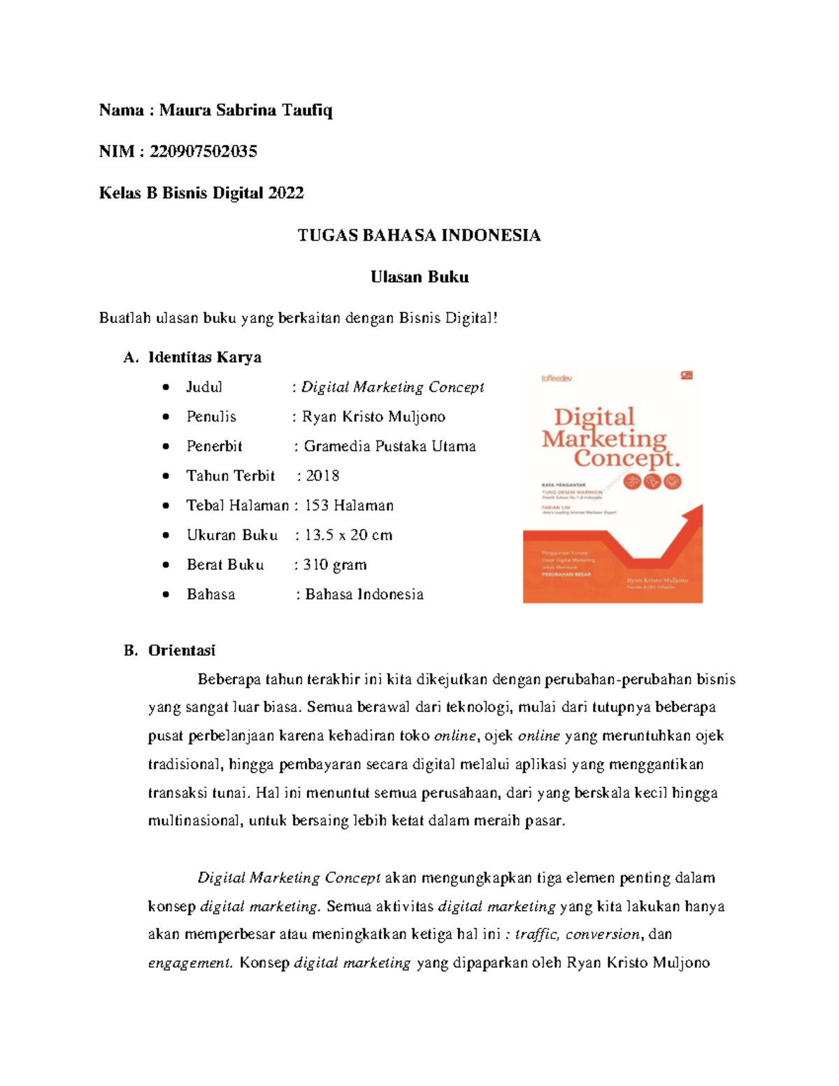 Ulasan Buku - Maura Sabrina Taufiq - 220907502035 - Nama : Maura ...