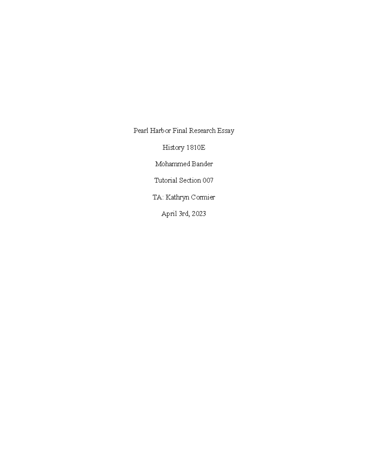 Research%20paper - Pearl Harbor Final Research Essay History 1810E ...