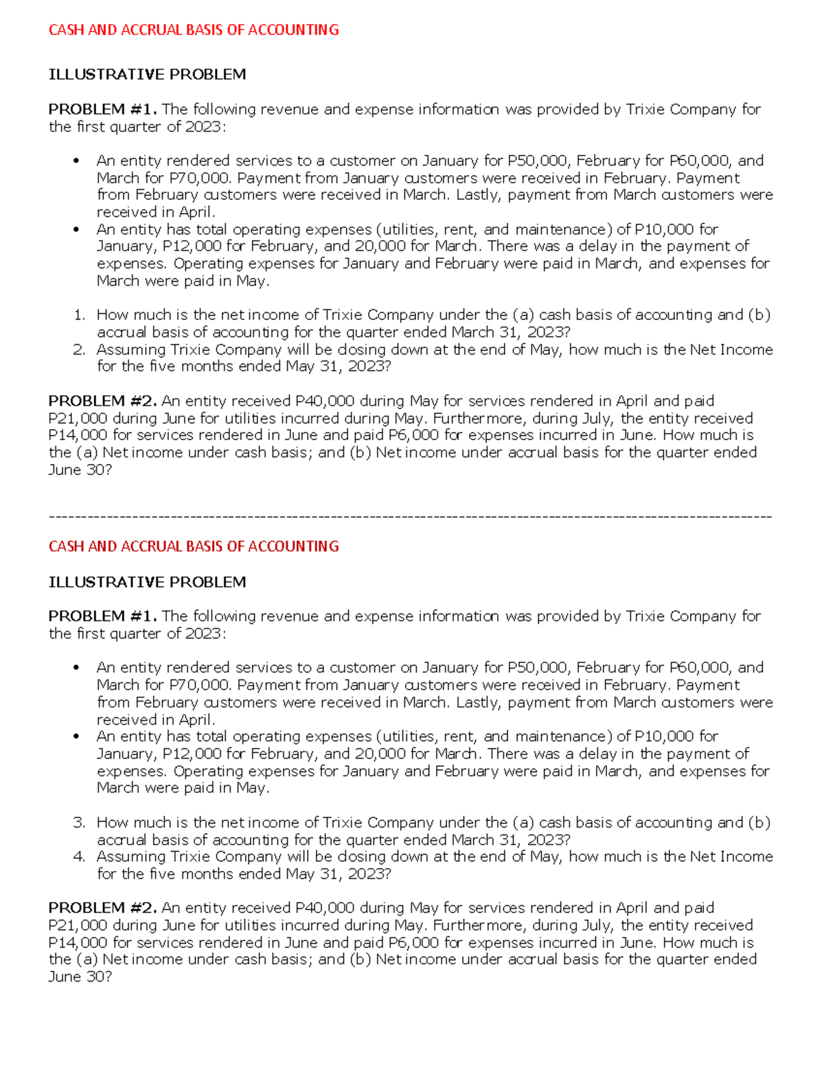 Illus PROB CASH and Accrual 01 - CASH AND ACCRUAL BASIS OF ACCOUNTING ILLUSTRATIVE PROBLEM ...
