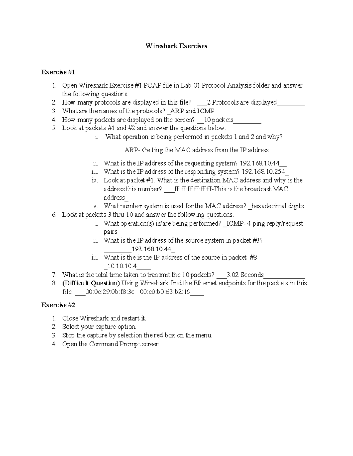 Dcom 212 Wireshark Exercises Wireshark Exercises Exercise Open Wireshark Exercise 1 Pcap