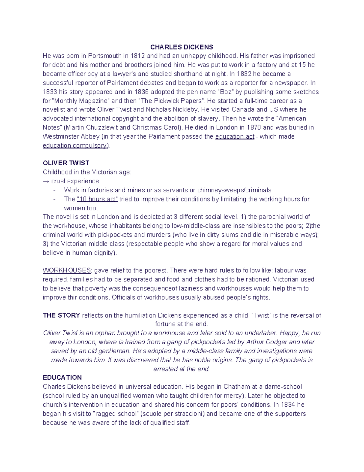 Charles Dickens - Charlotte Bronte - CHARLES DICKENS He was born in ...