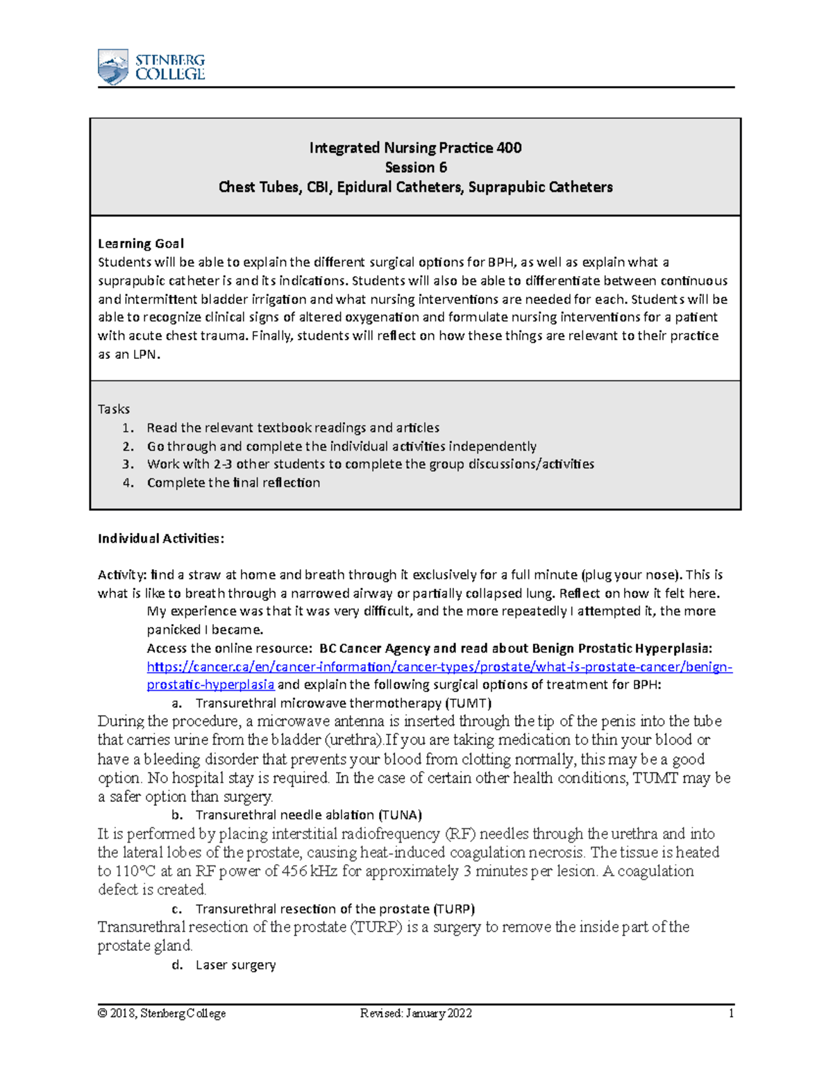 INP400 Session 6 Learning Activity - Integrated Nursing Practice 400 ...