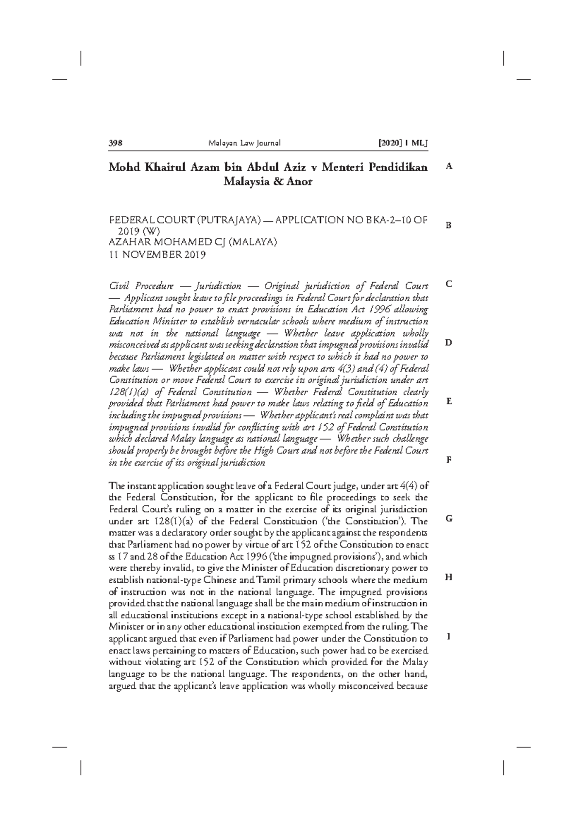 Mohd Khairul Azam bin Abdul Aziz v Menteri Pendidikan Malaysia & Anor ...