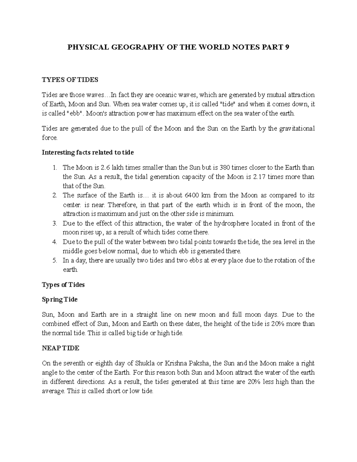 World Physical Geography- Geography Notes – EOYS
