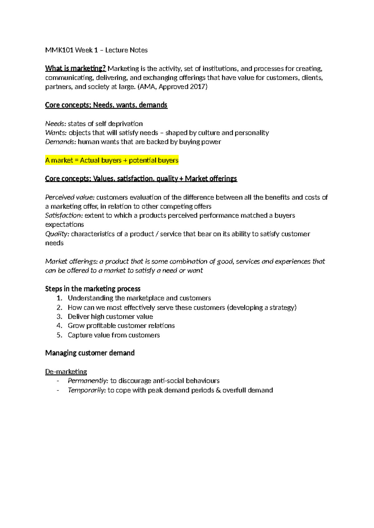 MMK101 Week 1 lec notes - MMK101 Week 1 – Lecture Notes What is ...
