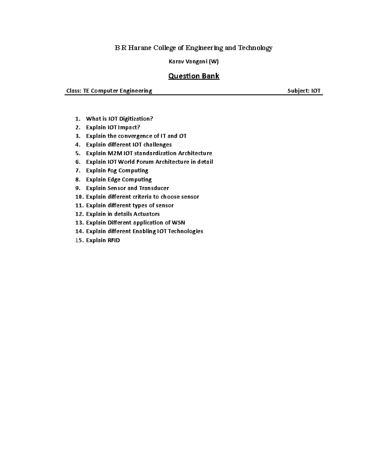 IOT Question Bank - B R Harane College of Engineering and Technology ...