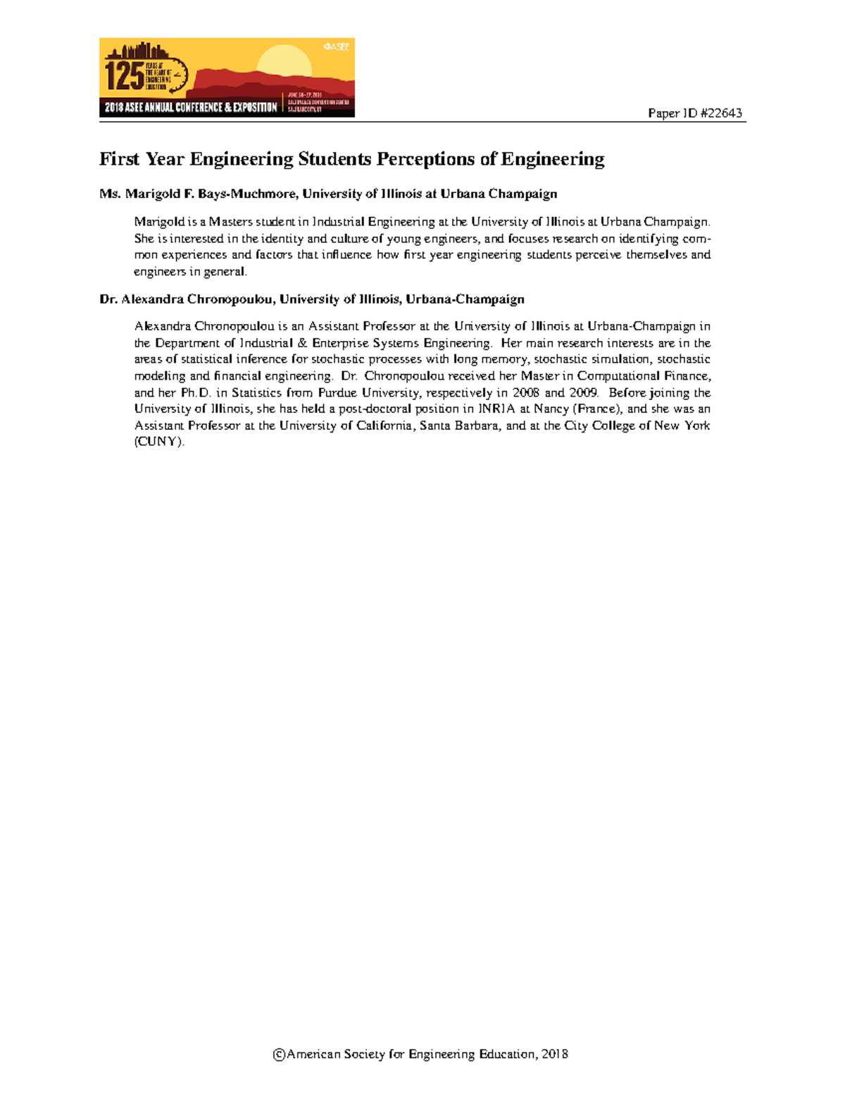 First year engineering students perceptions of engineering - Paper ID ...