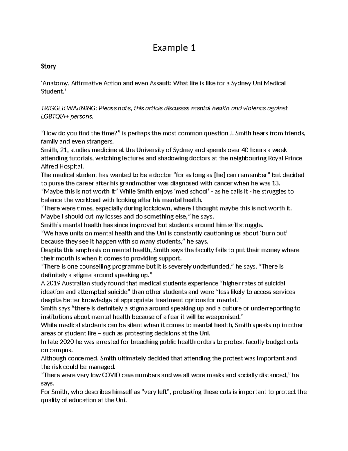 A3 examples 52640 - Example 1 Story ‘Anatomy, Affirmative Action and ...