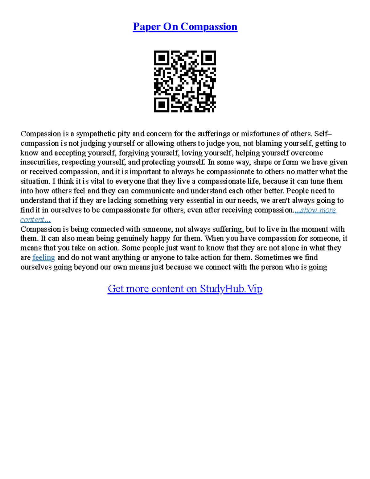 Essay On Compassion - Paper On Compassion Compassion is a sympathetic ...