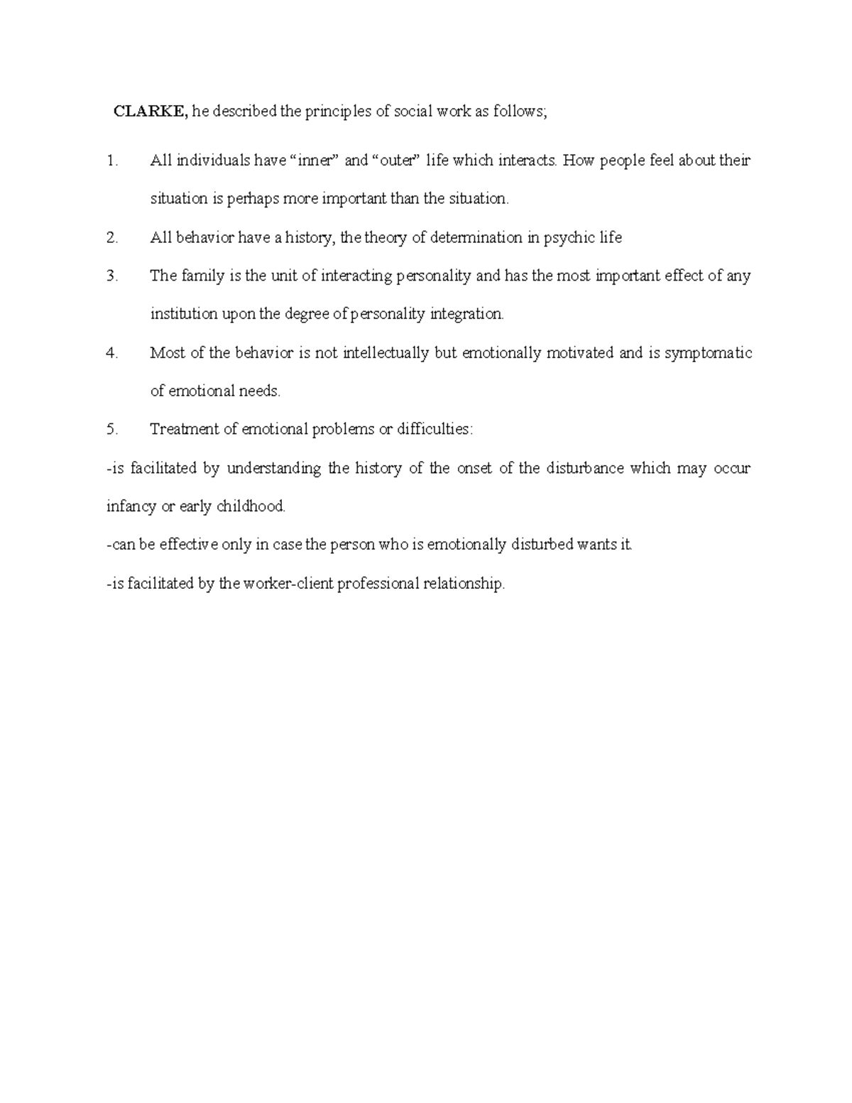 Principles OF Social WORK According TO Clarke - CLARKE, he described ...