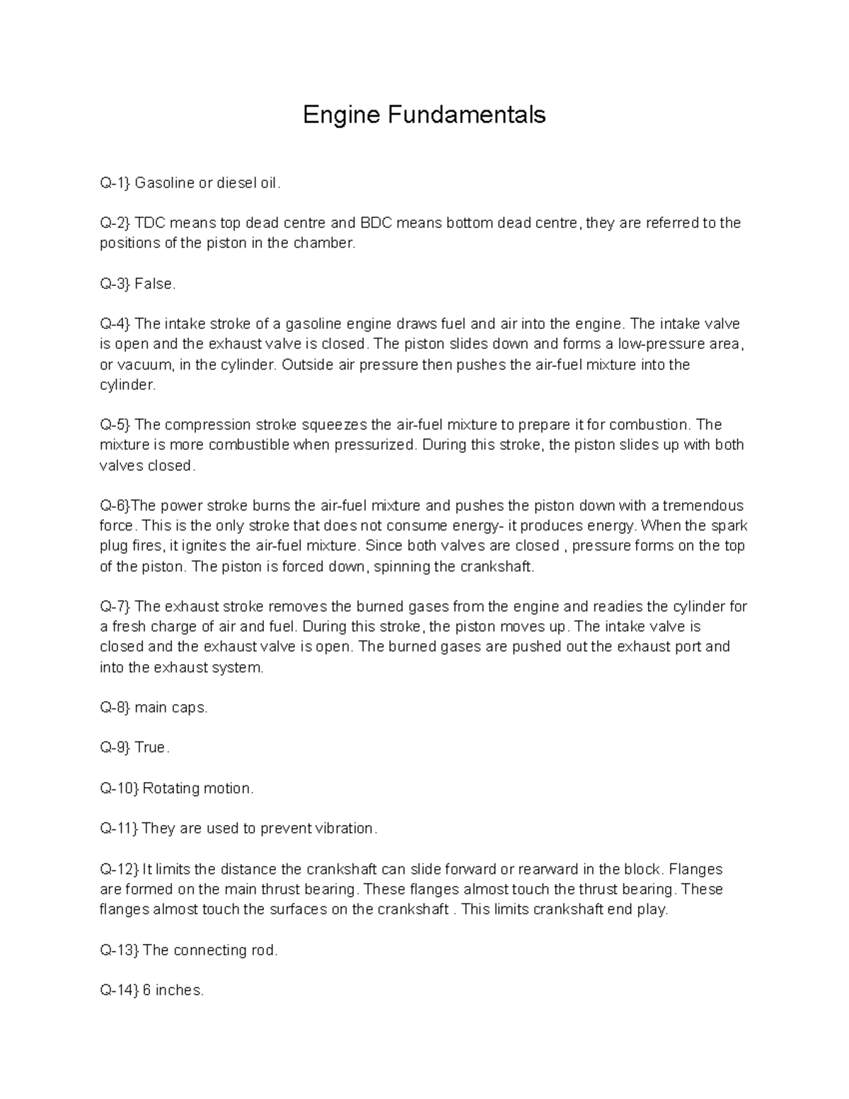 Engine Fundamentals - Engine Fundamentals Q-1} Gasoline or diesel oil ...