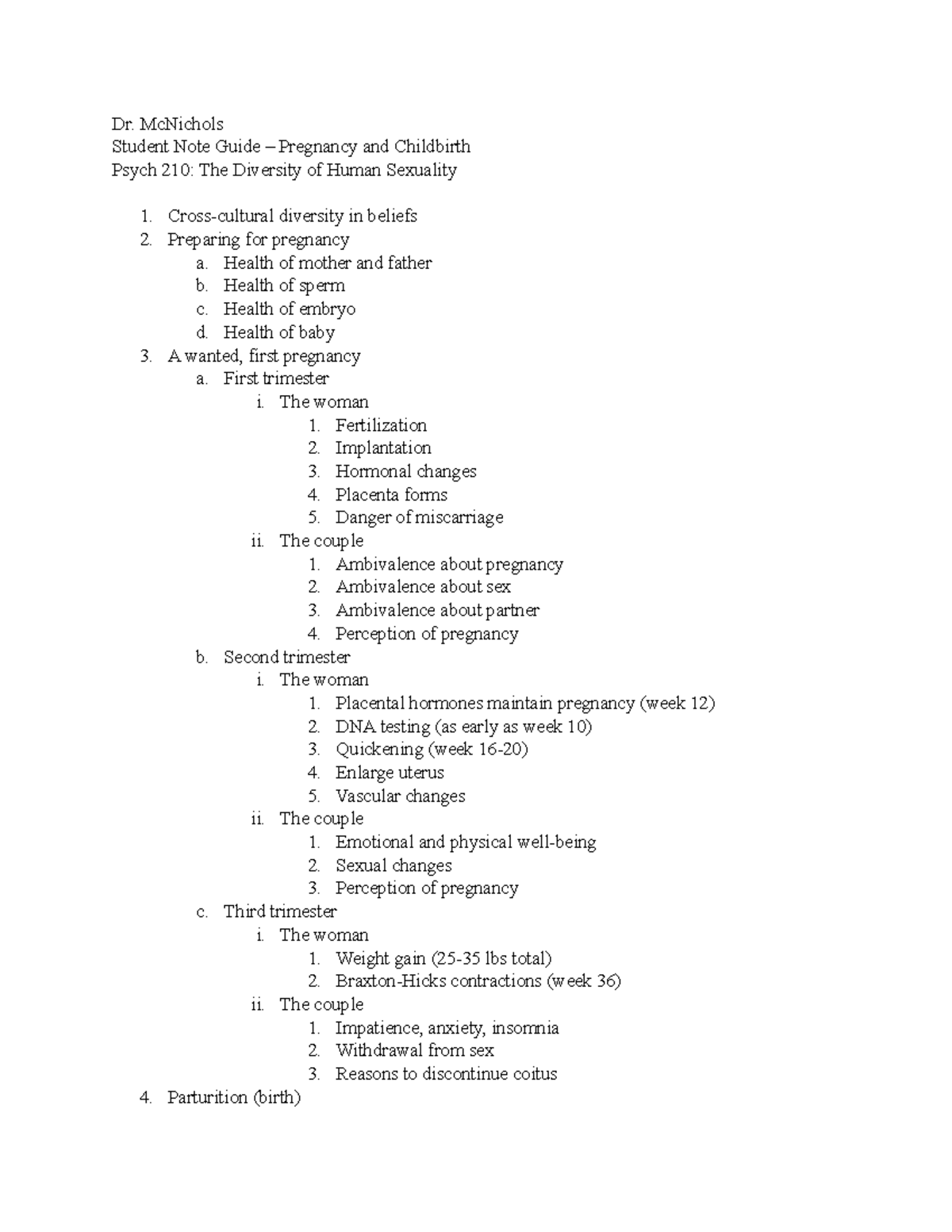 SNG Pregnancy and Childbirth - Dr. McNichols Student Note Guide ...