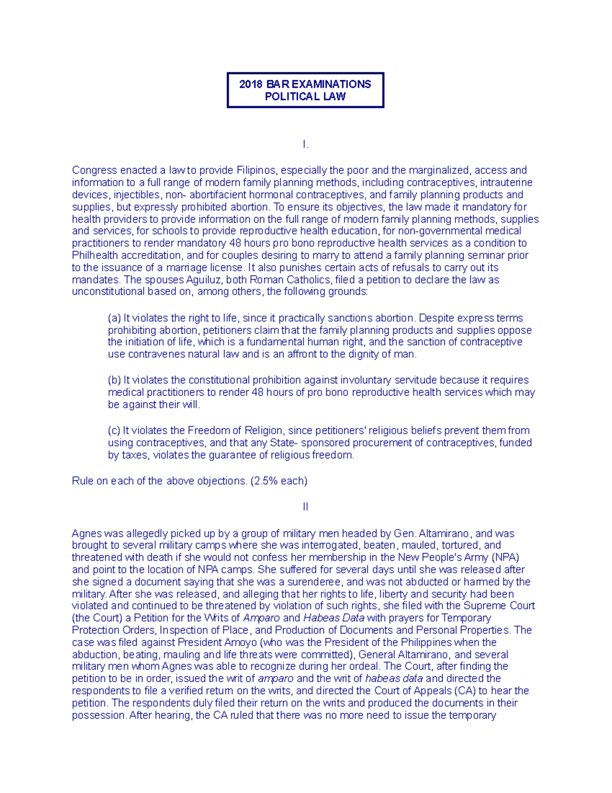 2018 BAR Examinations - bar questions - 2018 BAR EXAMINATIONS POLITICAL ...