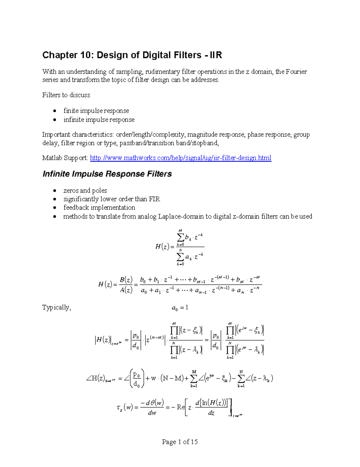 Lecture notes, lecture 10 (2) - Chapter 10: Design of Digital Filters ...