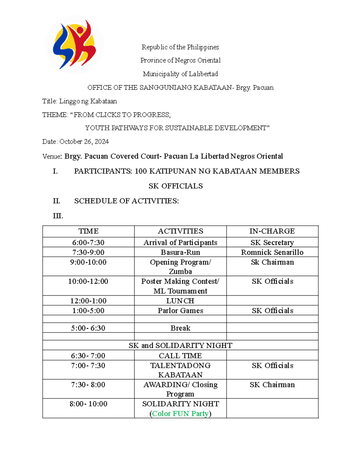 SK-BRGY- Pacuan Activity design - Republic of the Philippines Province ...