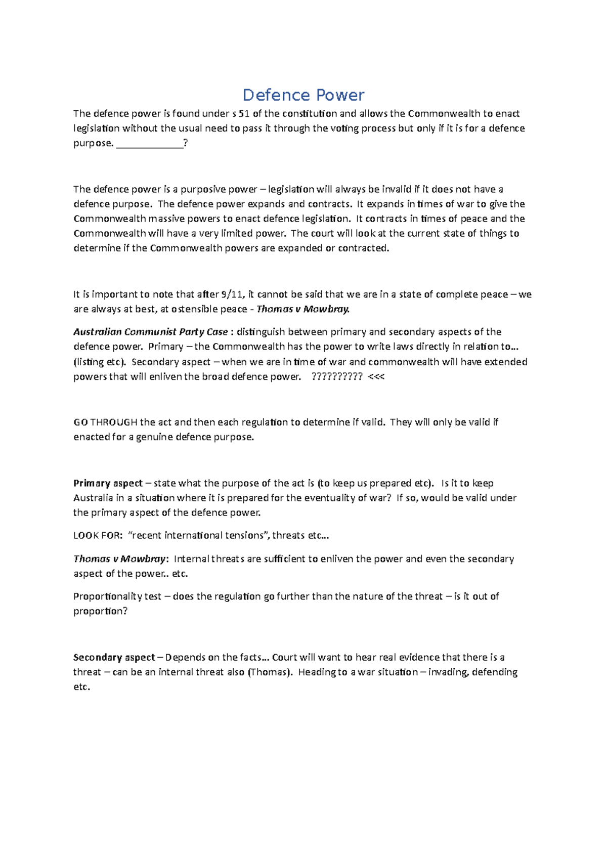 Defence Power - Cheat sheet - so, you can take this into the exam and ...