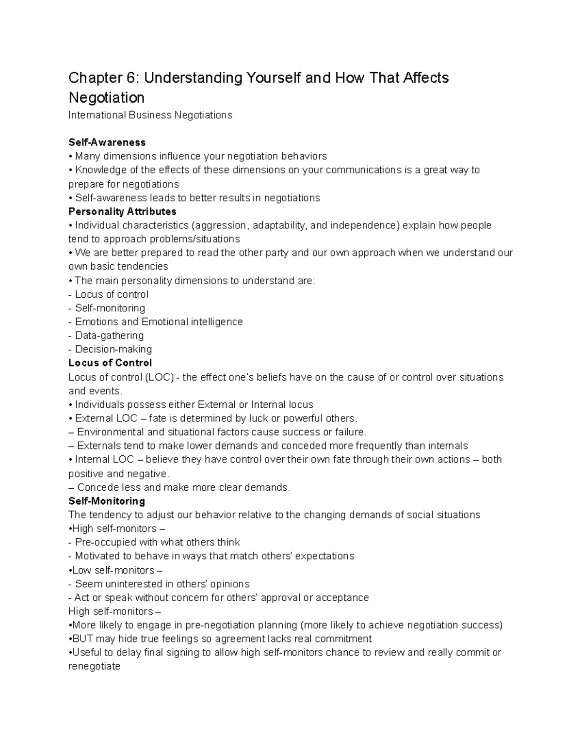 MAN 3442 Chapter 6 - Chapter 6: Understanding Yourself and How That Affects Negotiation - Studocu