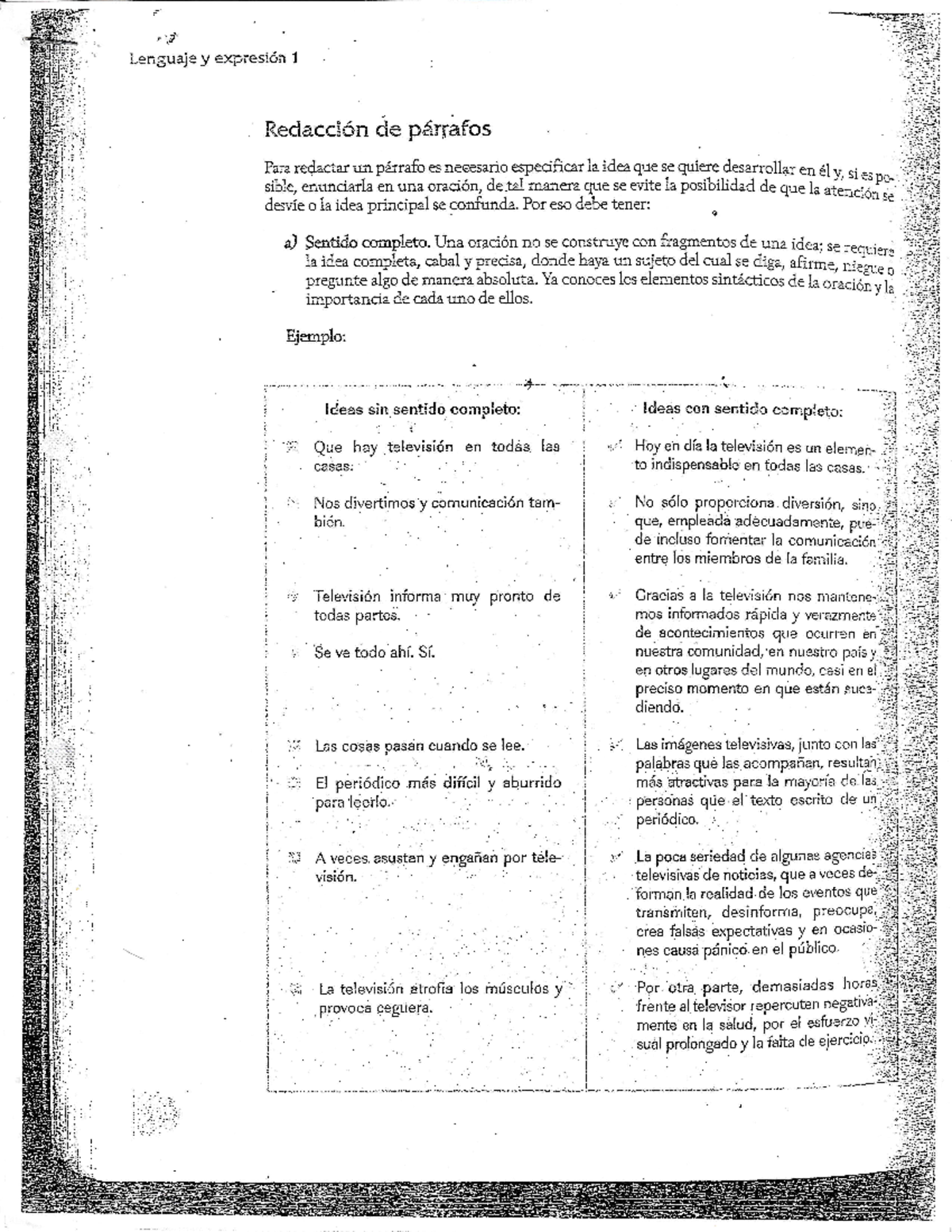 Redacción DE Párrafos HOJA 3 - ,,.í. Lenguaje y expresión 1 t:, 1 I ...