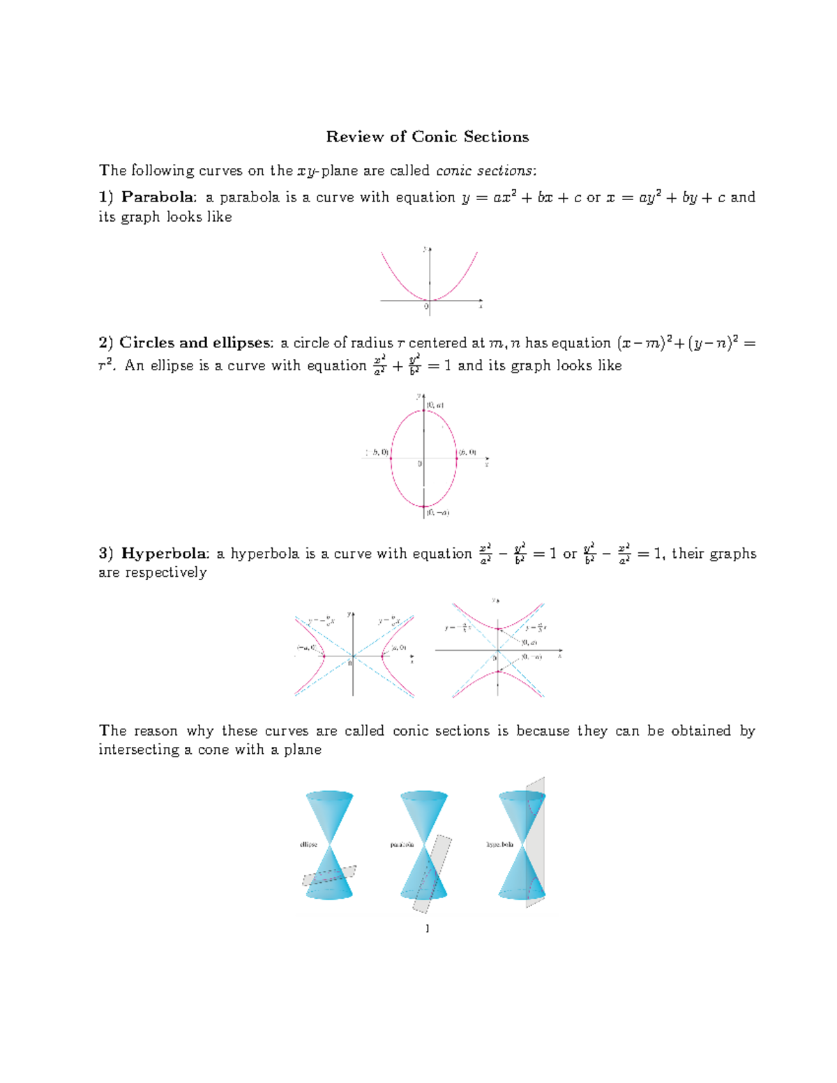 Review of Conic Sections - An ellipse is a curve with equation x 2 a 2 ...
