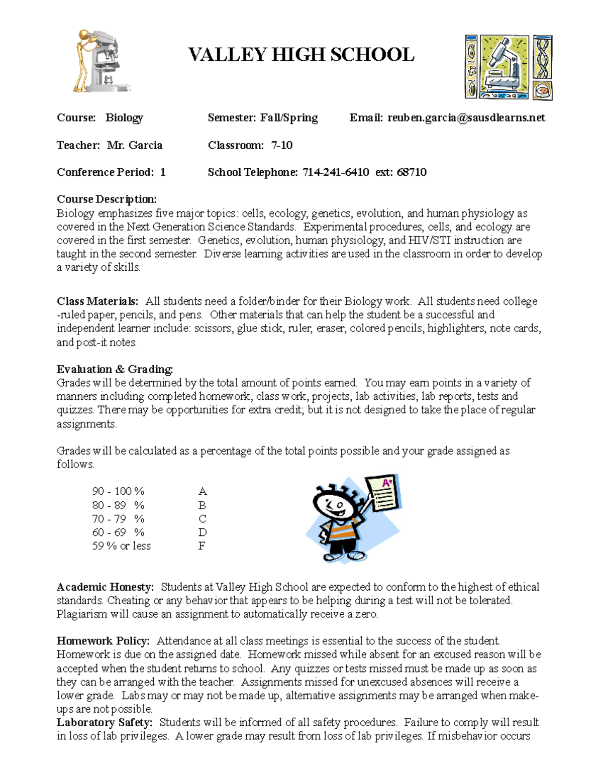 Biology Syllabus 2019-2020.doc - VALLEY HIGH SCHOOL Course: Biology ...