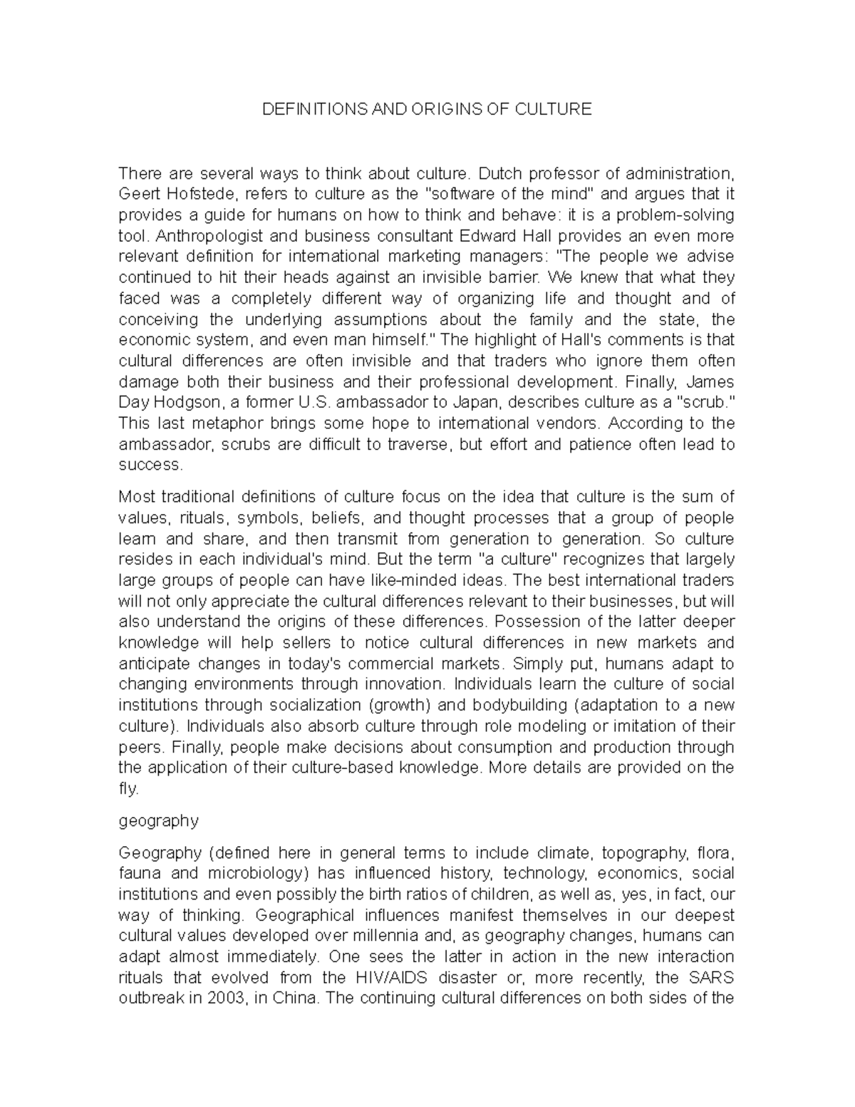 DEFINITIONS AND ORIGINS OF CULTURE - Dutch professor of administration ...